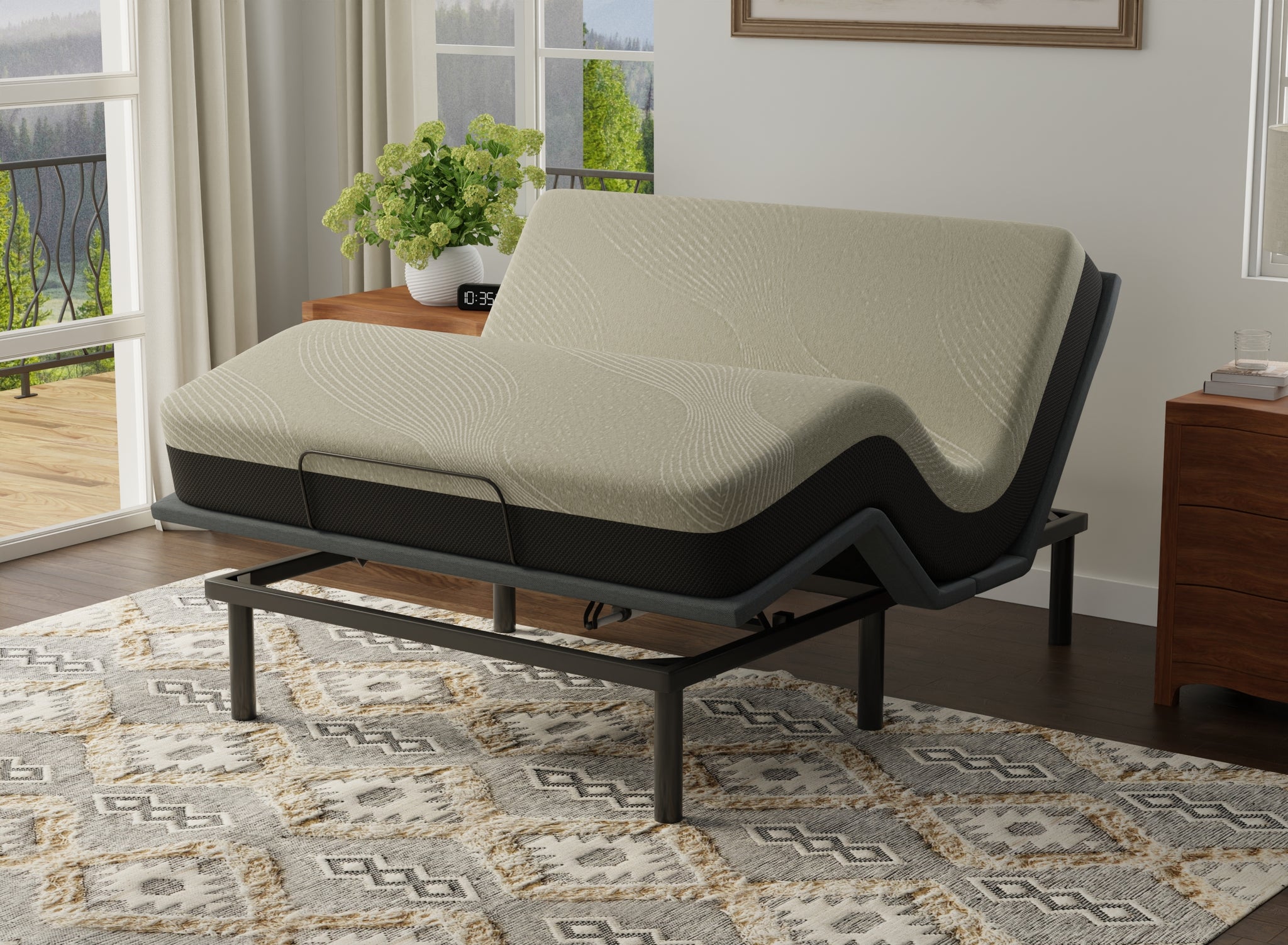 Lifestyle Adjustable Queen Base with 4 Layer Gel Memory Foam Queen Mat ...